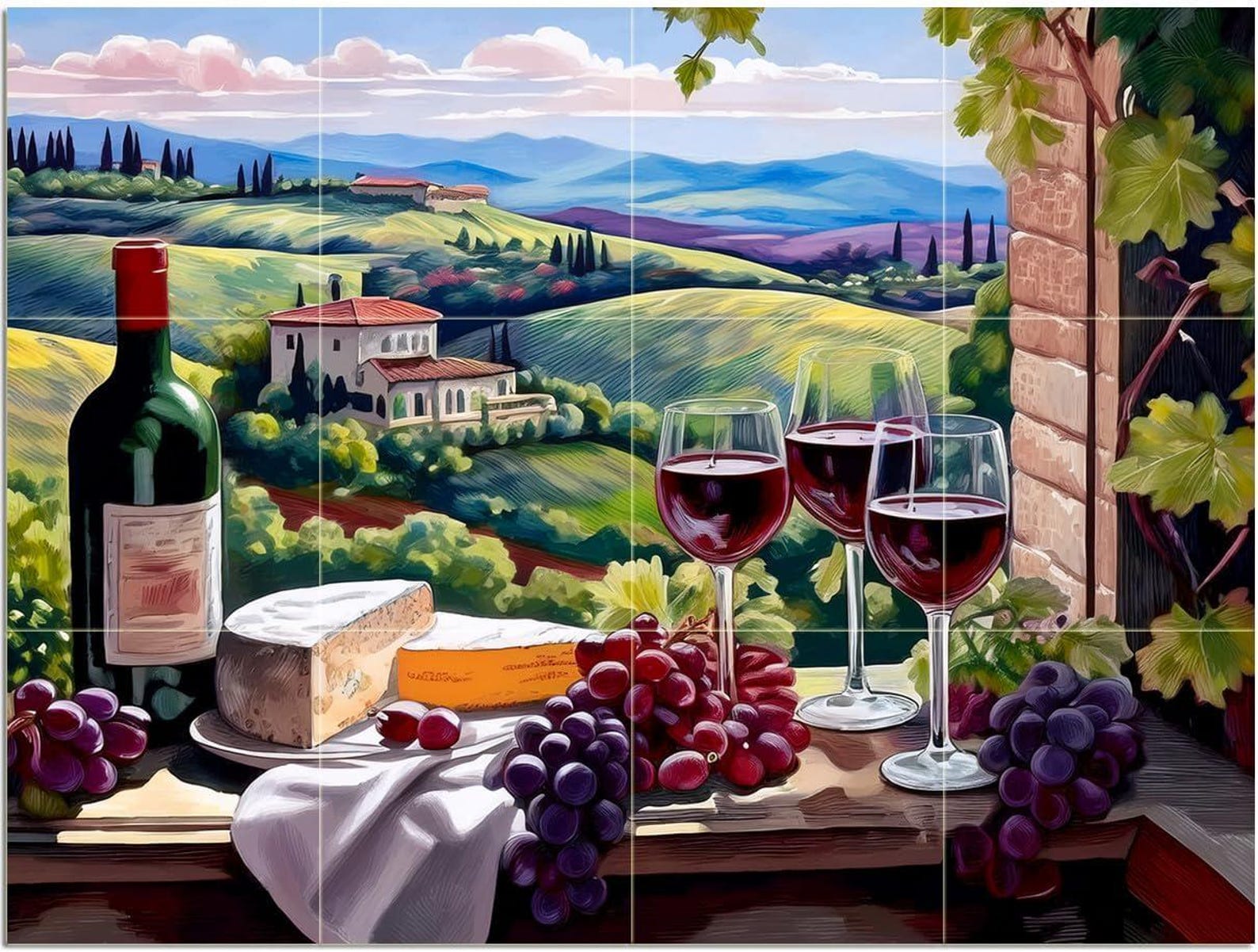 Wine Themed Tuscany Vineyard Pattern A1125 Art Tile Mural Kitchen ...