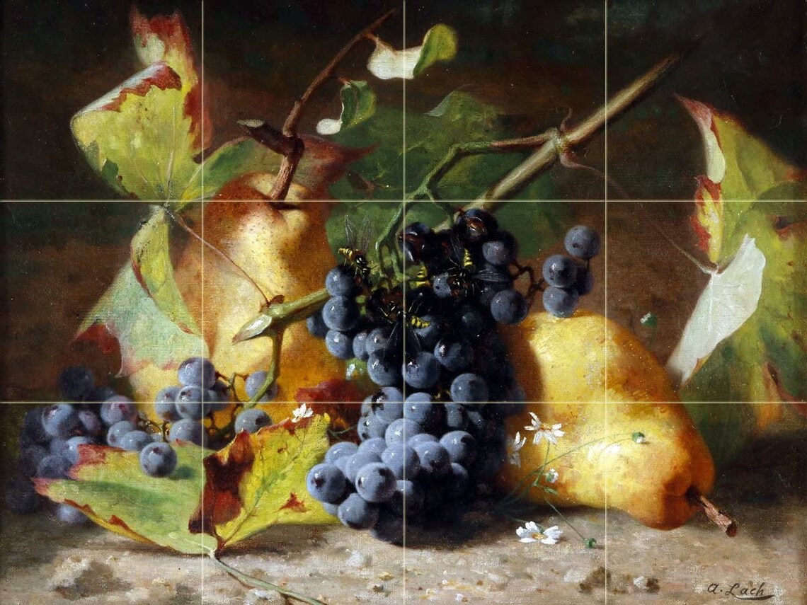 Still Life of Pears and Grapes by Andreas Lach Tile Mural - Etsy