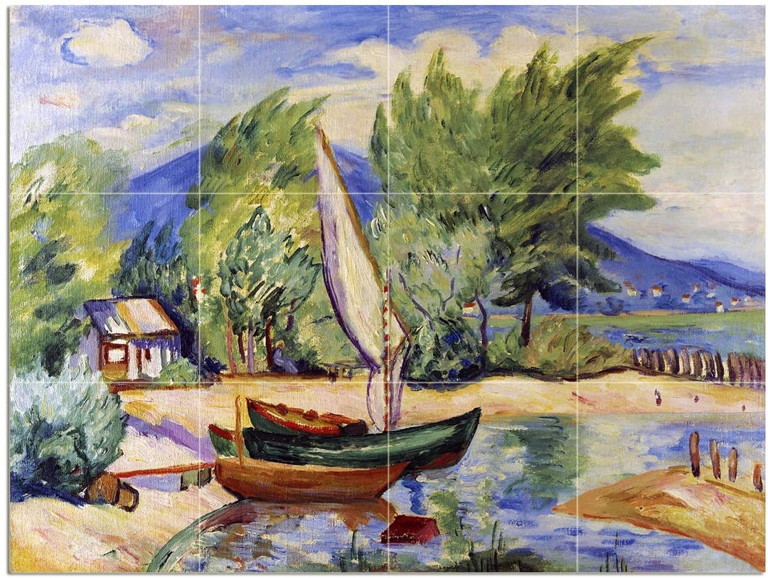 The White SAIL by Henri Manguin Boat Mountains Trees Lake Tile Mural ...