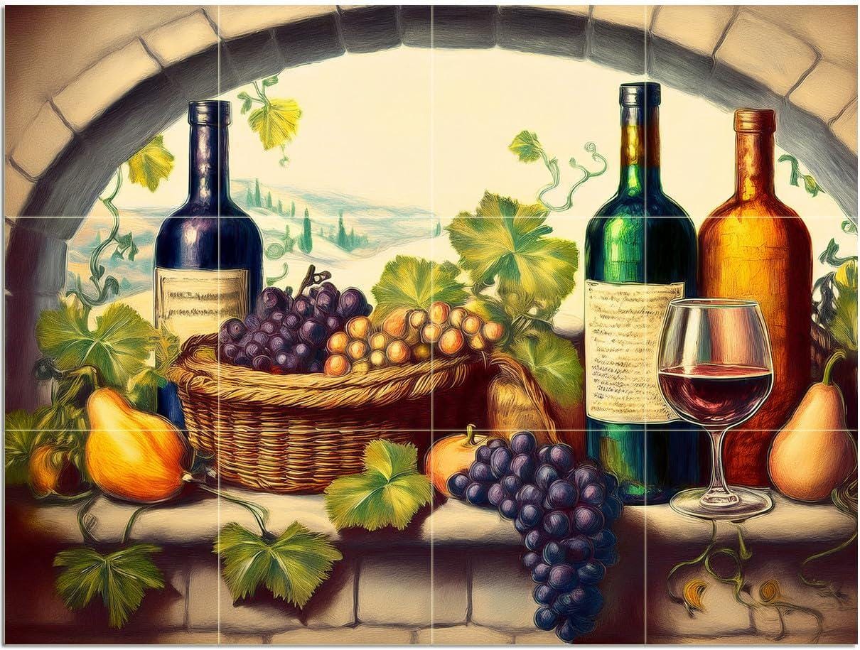 Wine Themed Tuscany Vineyard Pattern A1156 Art Tile Mural Kitchen ...