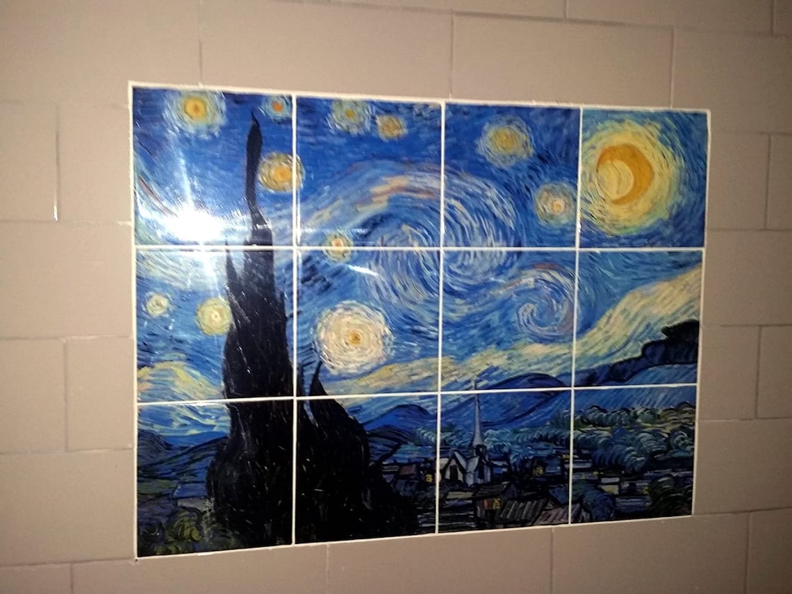 Starry Night by Van Gogh Vincent Art Tile Mural Kitchen Shower Bath ...