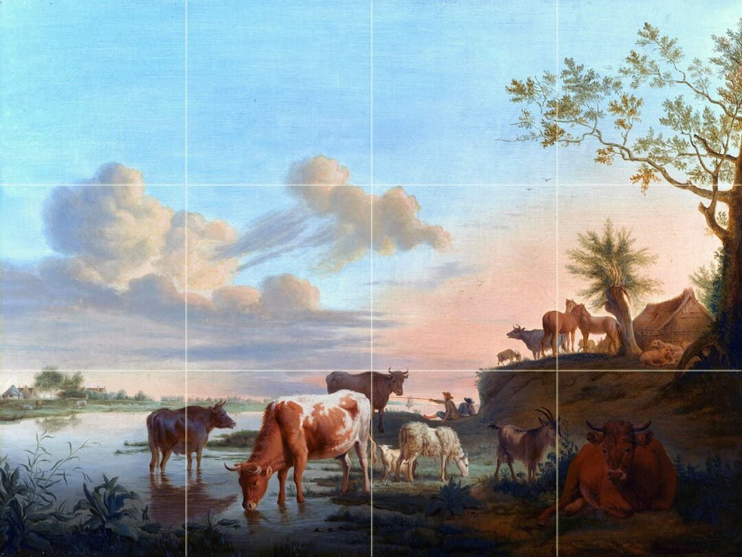 Cattle and Sheep by Balthasar Paul Ommeganck Tile Mural Kitchen Shower ...