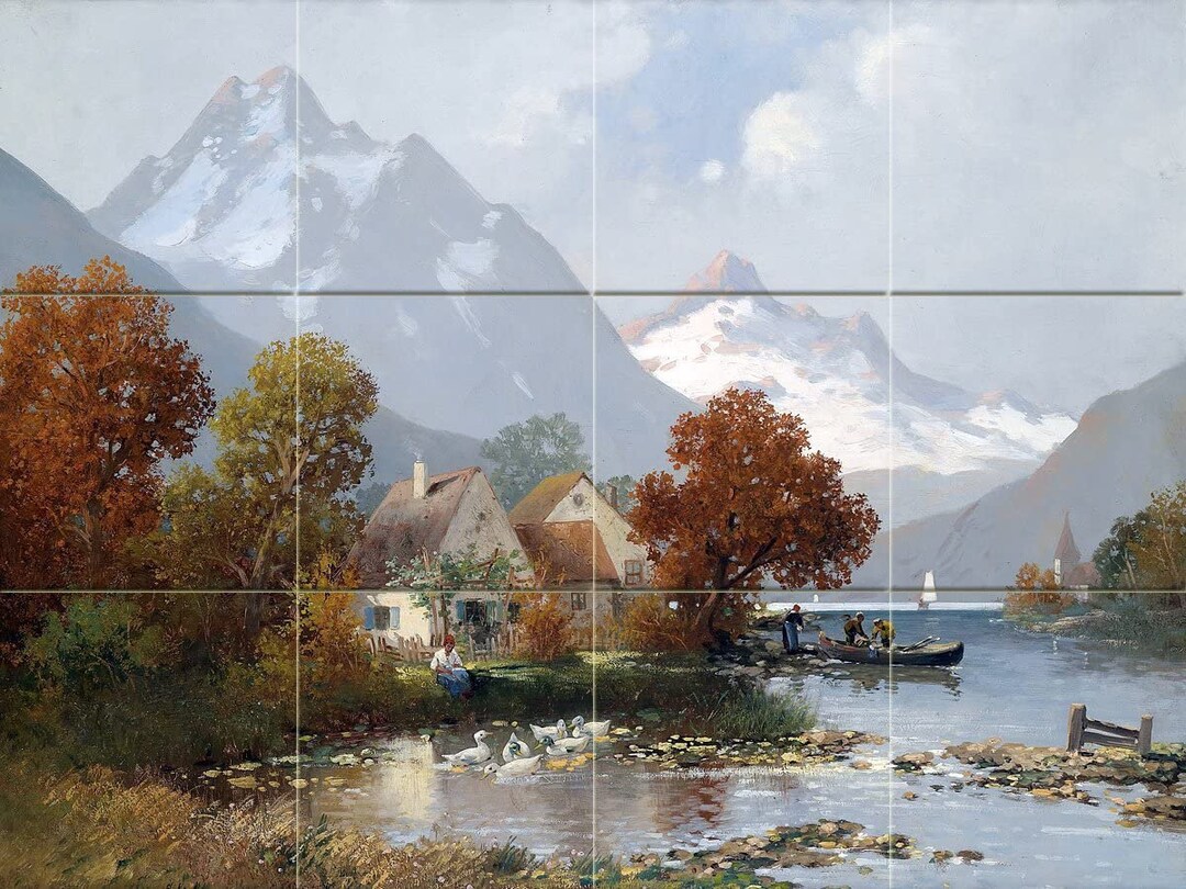 Mountain Landscape by Adolf Kaufmann Tile Mural Kitchen Shower Bath ...
