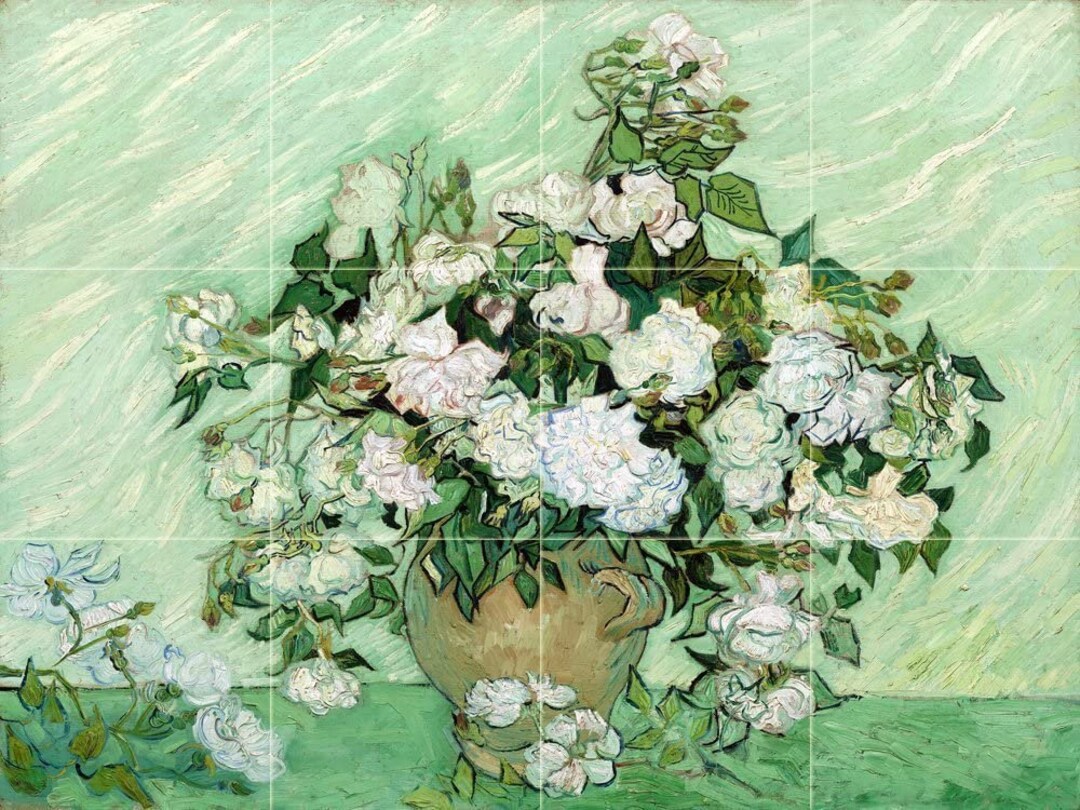 Roses by Vincent Van Gogh Tile Mural Kitchen Shower Bath Wall ...