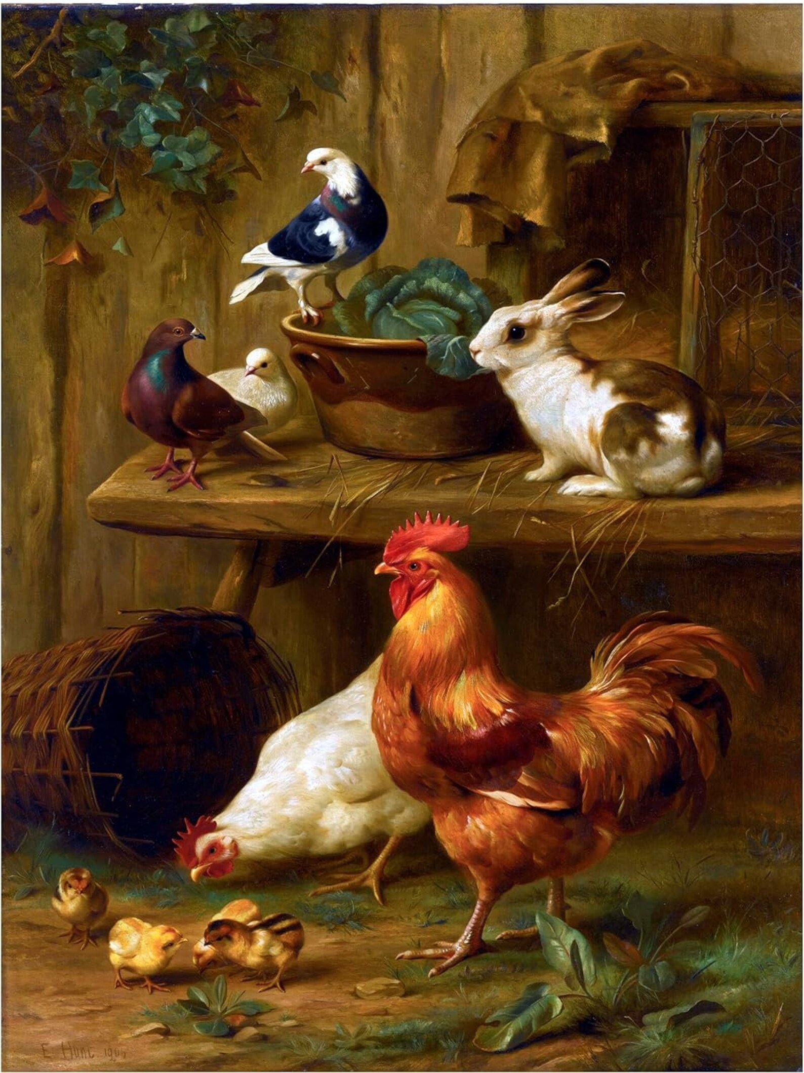 Farmyard Harmony Pigeons Chicks Rooster by Edgar Hunt Accent Tile Mural ...