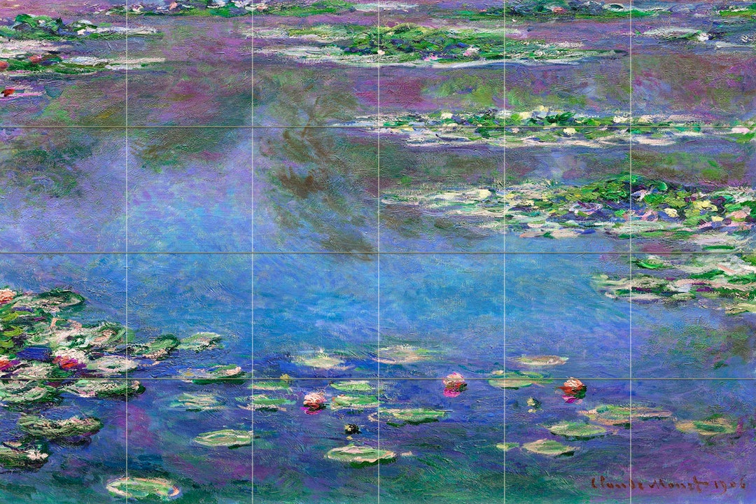 36 X 24 Water Lilies Claude Monet Tile Mural Kitchen Shower Bath Wall ...