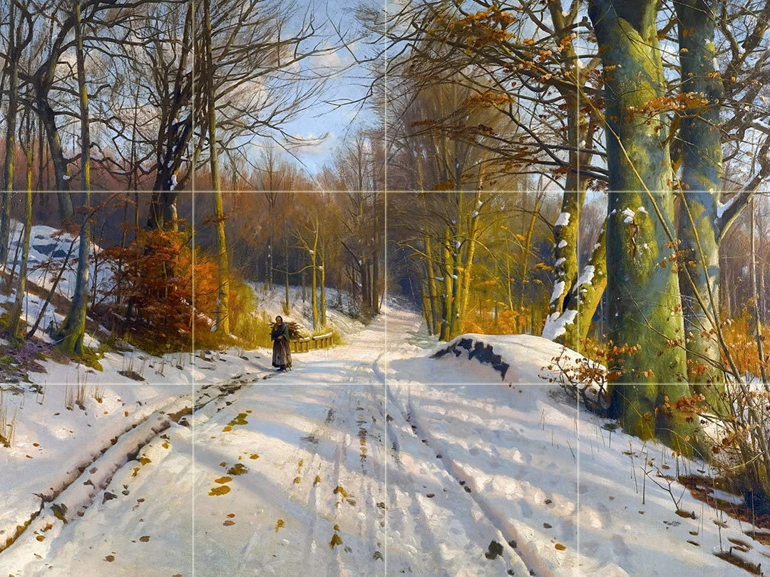Winter Landscape by Peder Monsted Snow Forest Trees Road Tile Mural ...