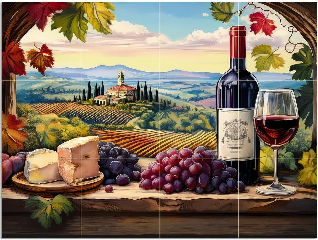 Wine Themed Tuscany Vineyard Pattern A1154 Art Tile Mural Kitchen ...