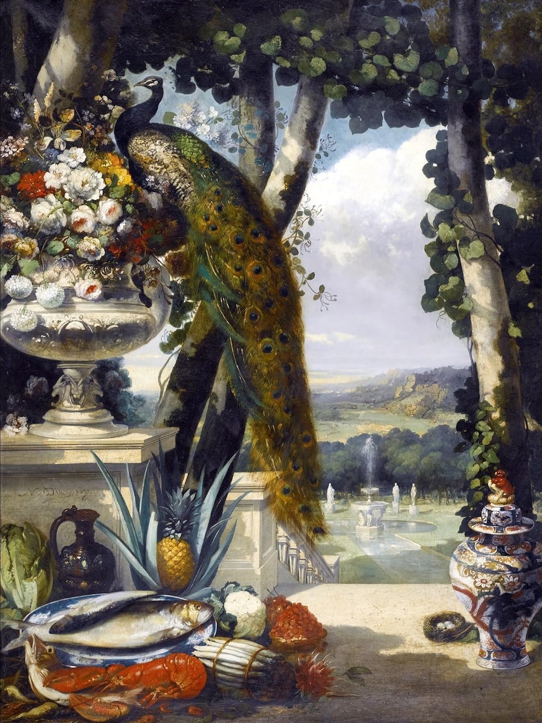 Still Life With Peacock by Narcisse Virgile Diaz De La Pena Accent Tile ...