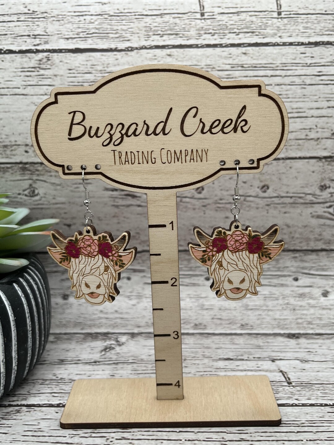 Highland Cow Earrings Wooden Boho Barnyard Dangle Earring Jewelry Gift ...
