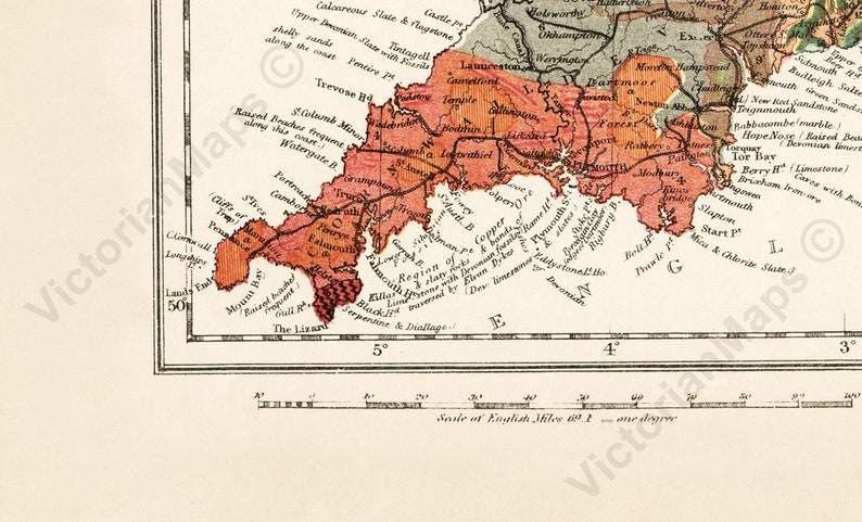 Old Antique Victorian Geological Map of England & Wales Lett's Popular ...