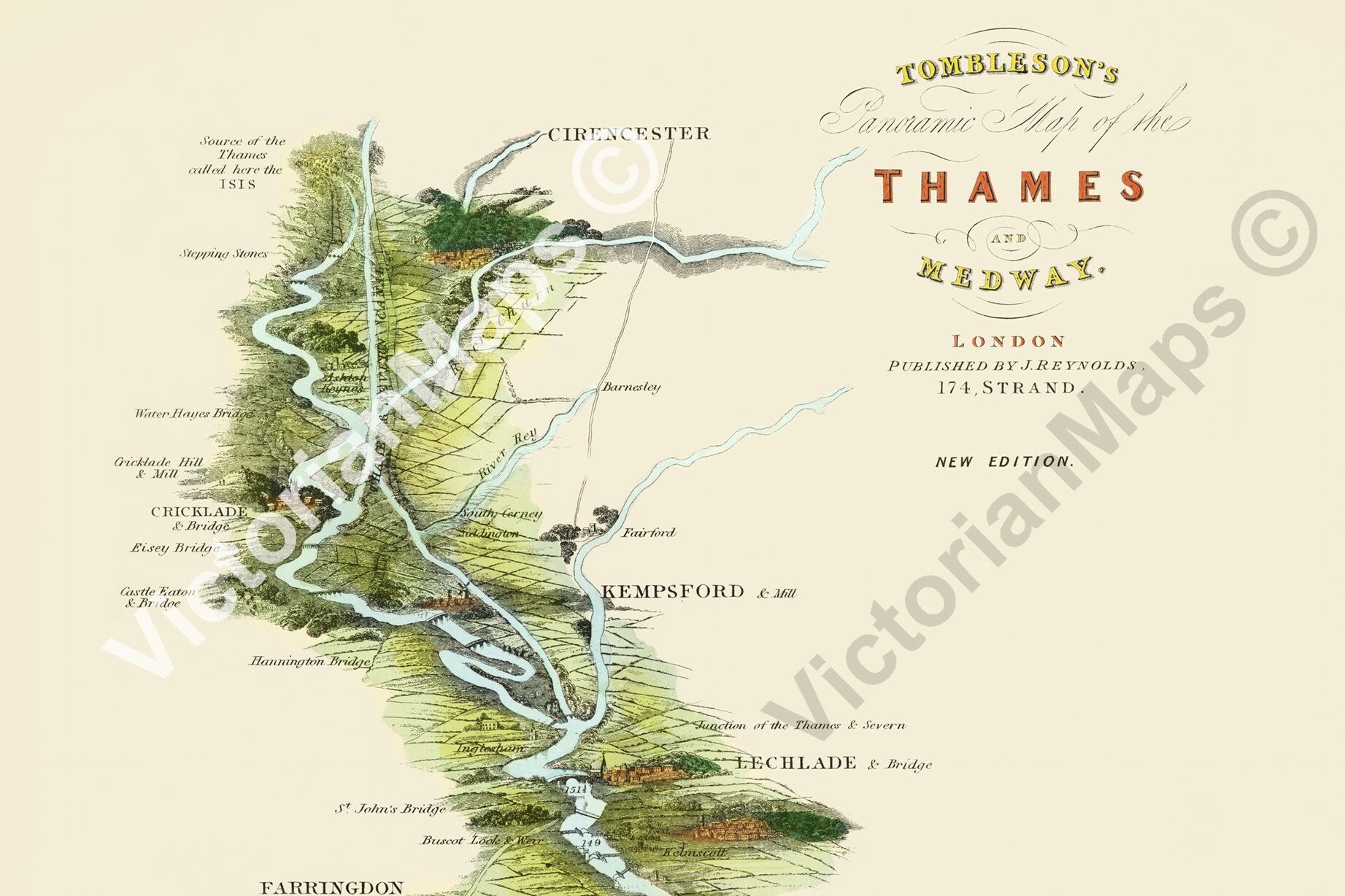 Tombleson's Panoramic Map River Thames & Medway Old Antique Victorian ...