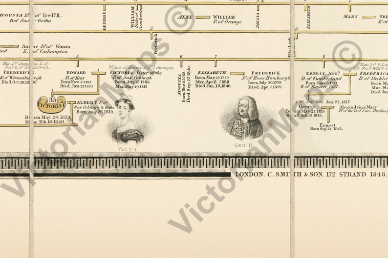 Antique Genealogical Chart Kings & Queens of England William to ...