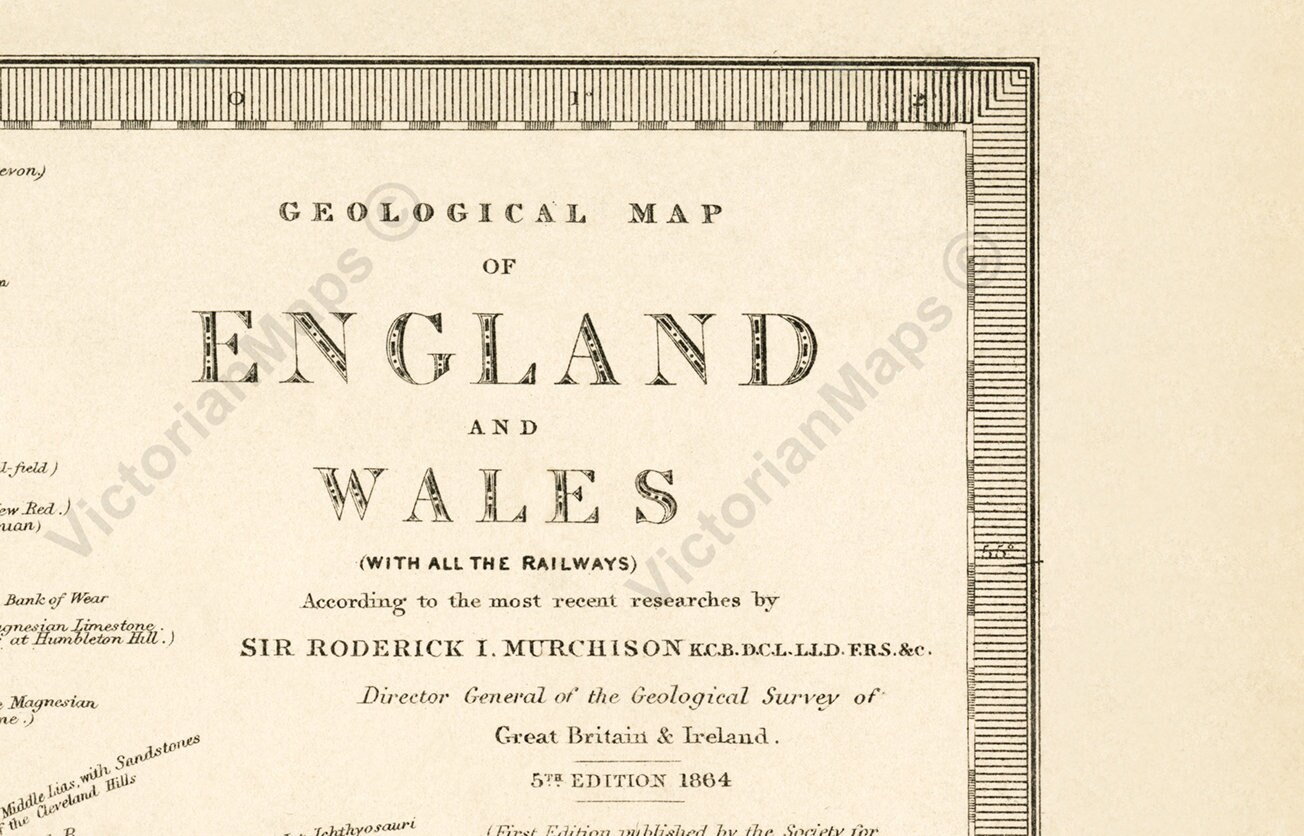 Old Antique Victorian Geological Map of England & Wales R. Murchison ...