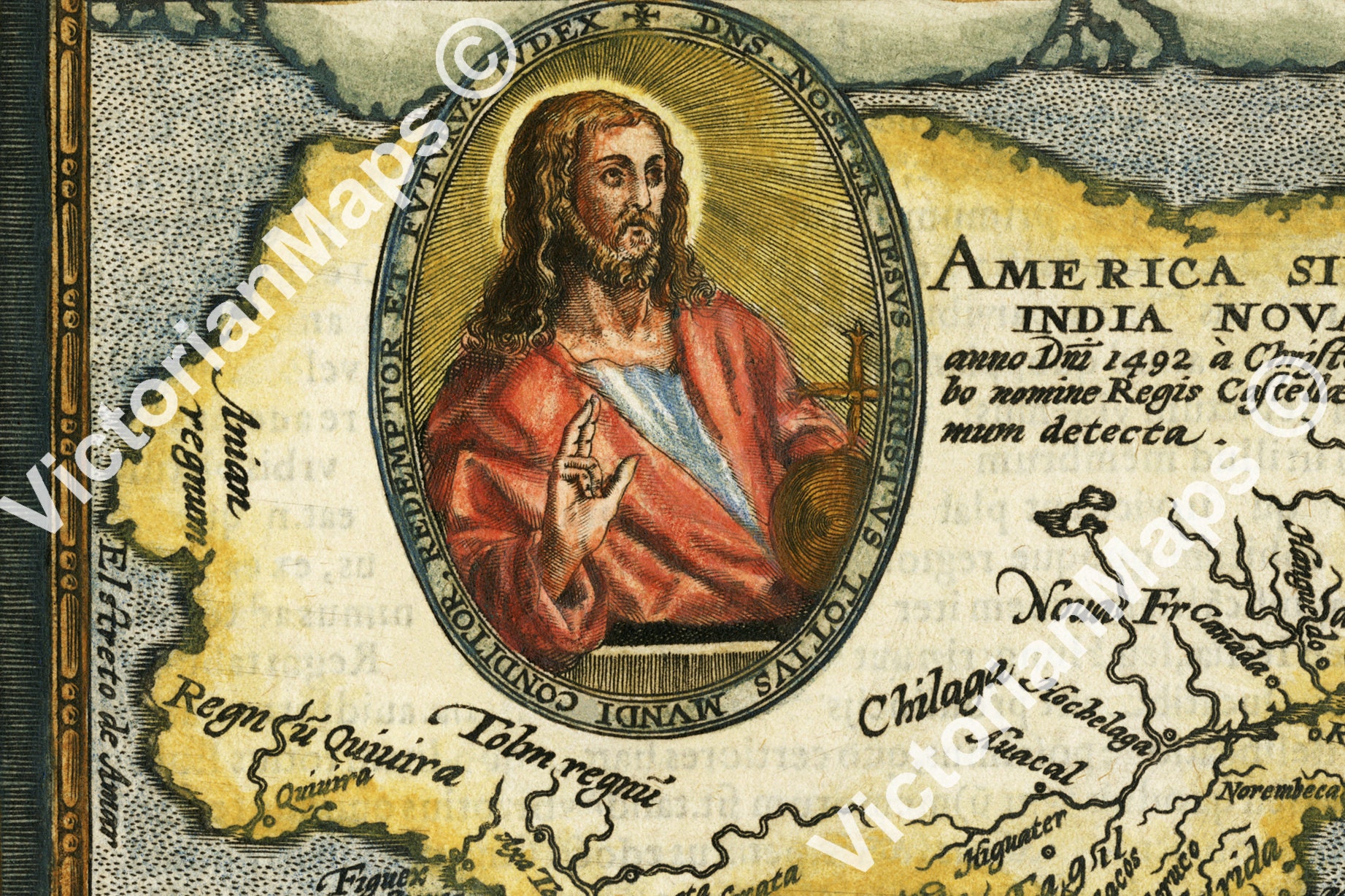 Early Elizabethan World Map Jesus Christ Terra Incognita Quivira Old ...