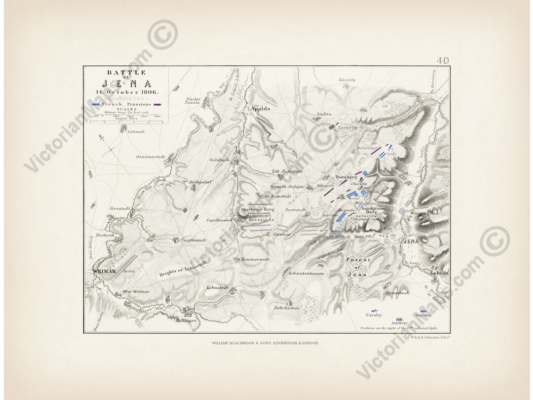 Battle of Jena 1806 Napoleon Bonaparte Old Antique Plan Alison's Atlas ...