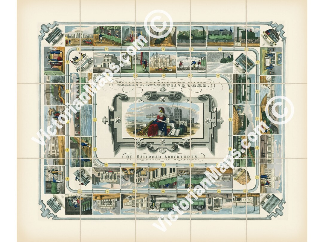 Victorian Old Antique Wallis's Locomotive Game of Railroad Adventures ...