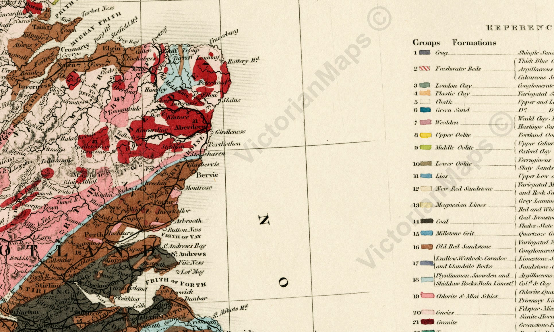 Old Antique Victorian Geological Map the UK Great Britain & Ireland ...