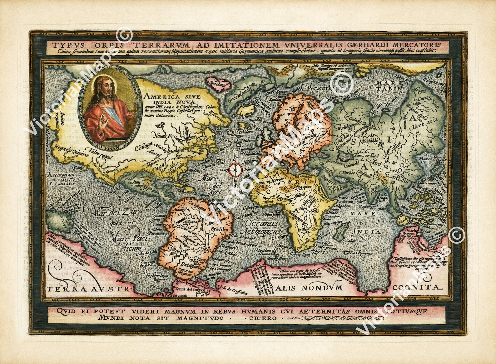 Antique World Map Art Print Wall Decor Poster Elizabethan Engraving ...