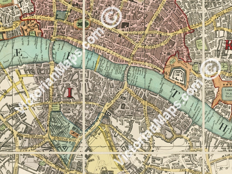 New Map of London Old Antique Pictorial Landmarks Georgian Plan Langley ...