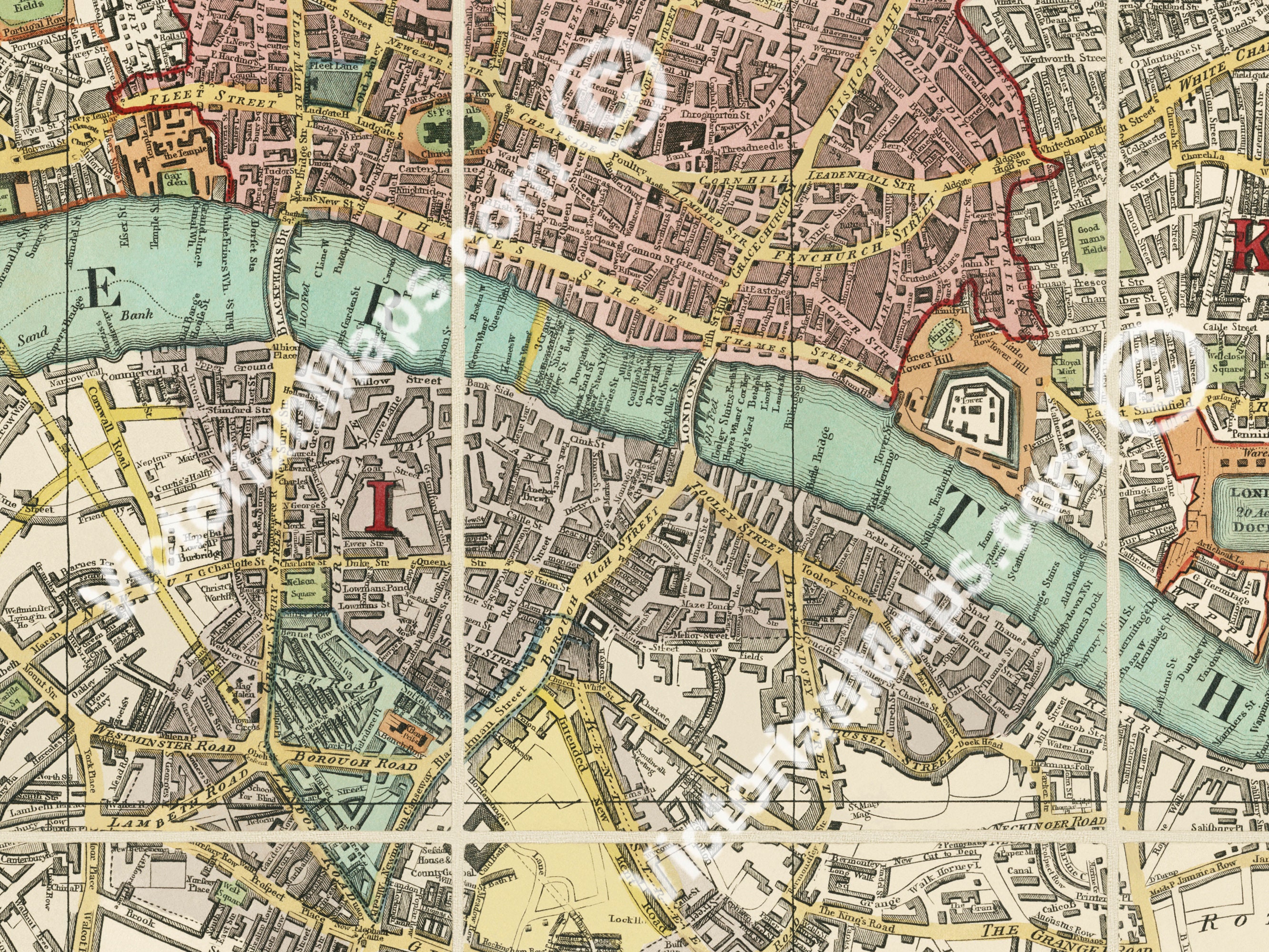 New Map of London Old Antique Pictorial Landmarks Georgian Plan Langley ...