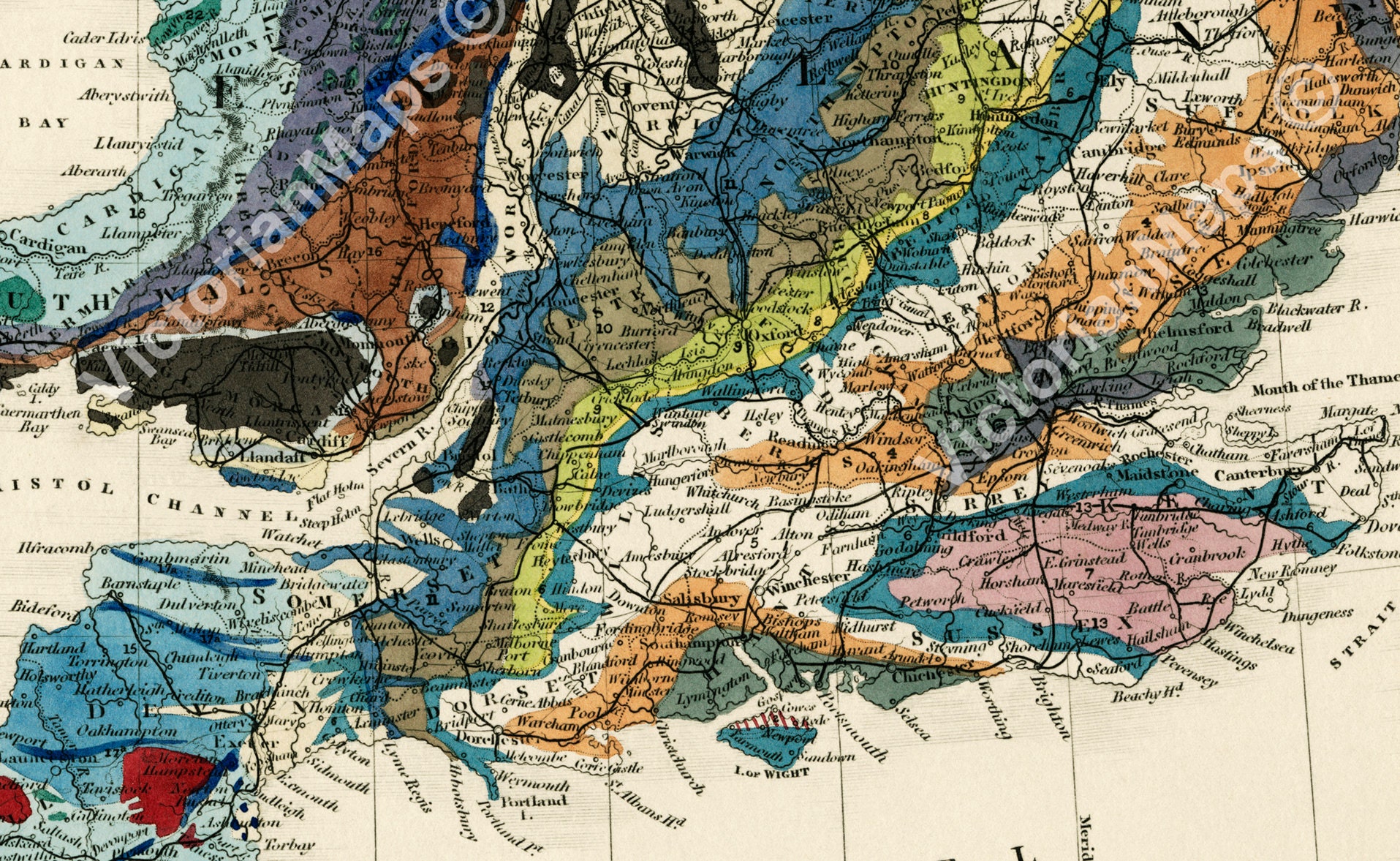 Old Antique Victorian Geological Map the UK Great Britain & Ireland ...