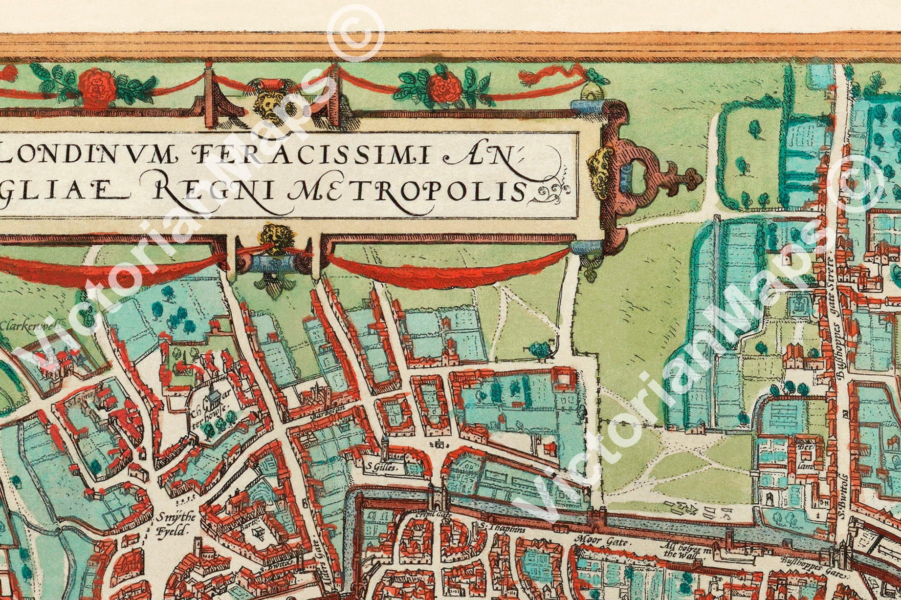 Antique Map Early Guide Tudor Plan Elizabethan LONDON Londinum ...