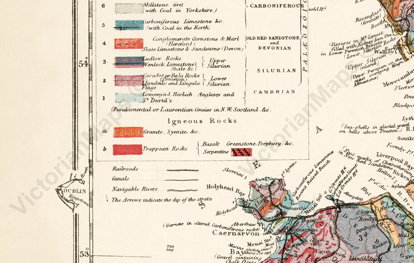 Old Antique Victorian Geological Map of England & Wales Lett's Popular ...