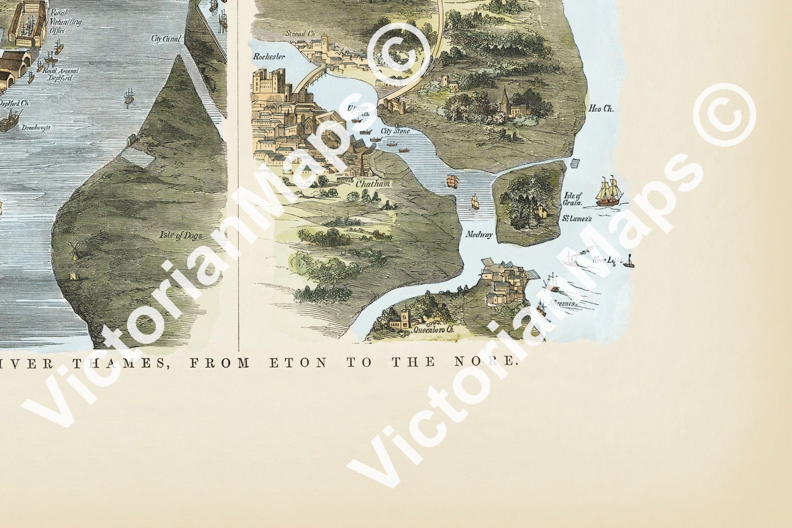 River Thames Old Antique Guide Victorian Map Illustrated London News ...