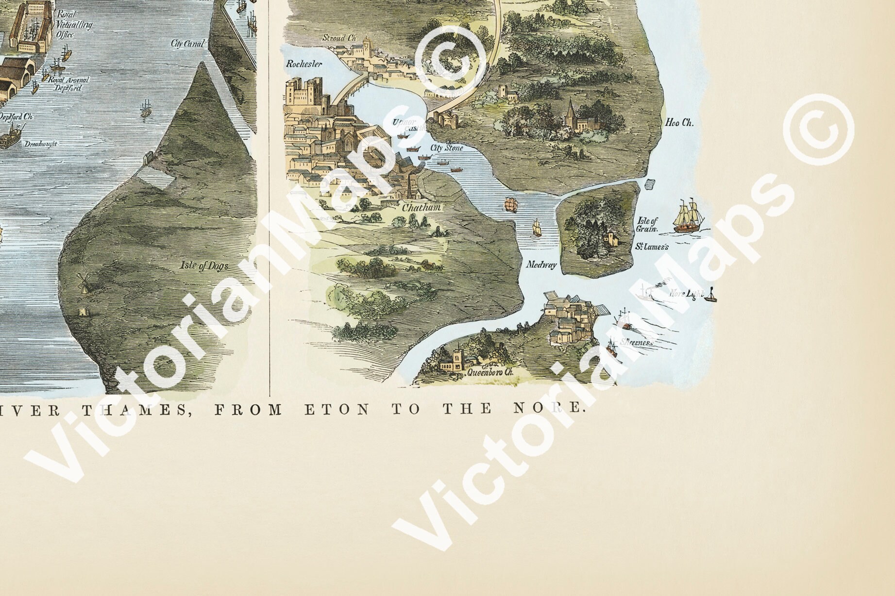 Río Támesis antigua guía antigua mapa victoriano Illustrated London ...