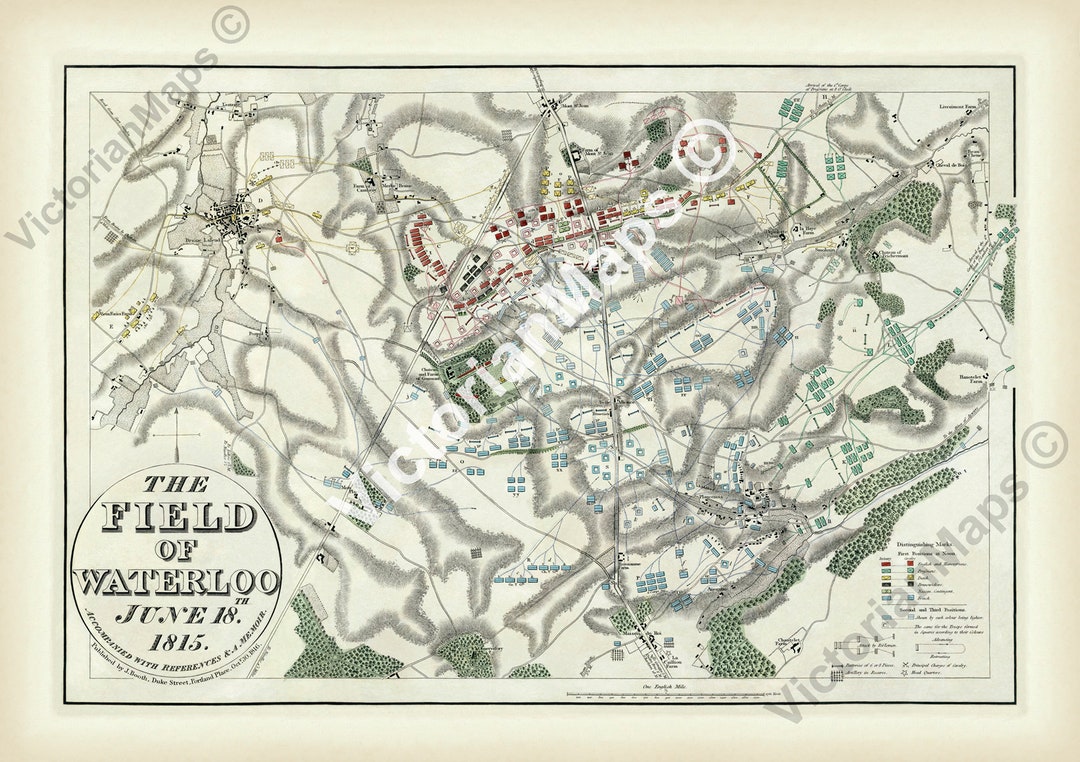Antique Map the Field of Waterloo Battle 18 June 1815 Art Print Wall ...