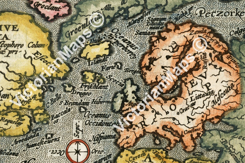 Antique World Map Art Print Wall Decor Poster Elizabethan Engraving ...