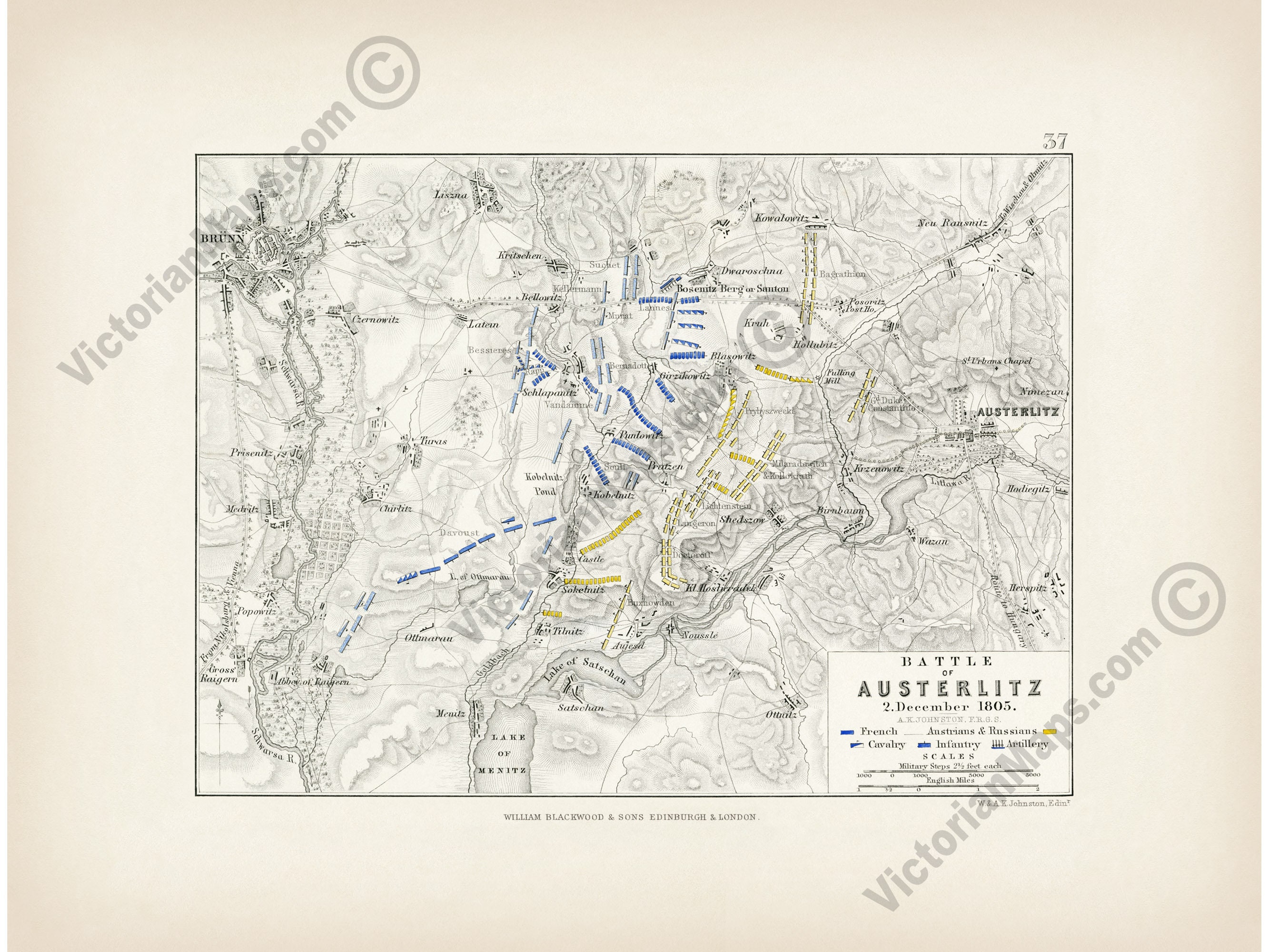 Battle of Austerlitz 1805 Napoleon Bonaparte Antique Victorian Plan ...