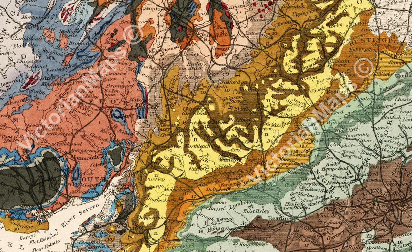 Old Antique Victorian Geological Map of England & Wales R. Murchison ...