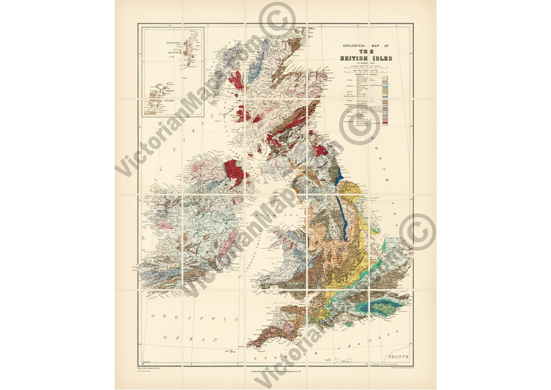 Old Antique Victorian Geological Map of the British Isles E. Best & E ...