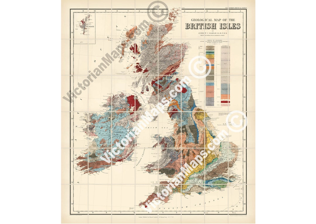 Old Antique Victorian Geological Map of the British Isles A. Ramsay E ...