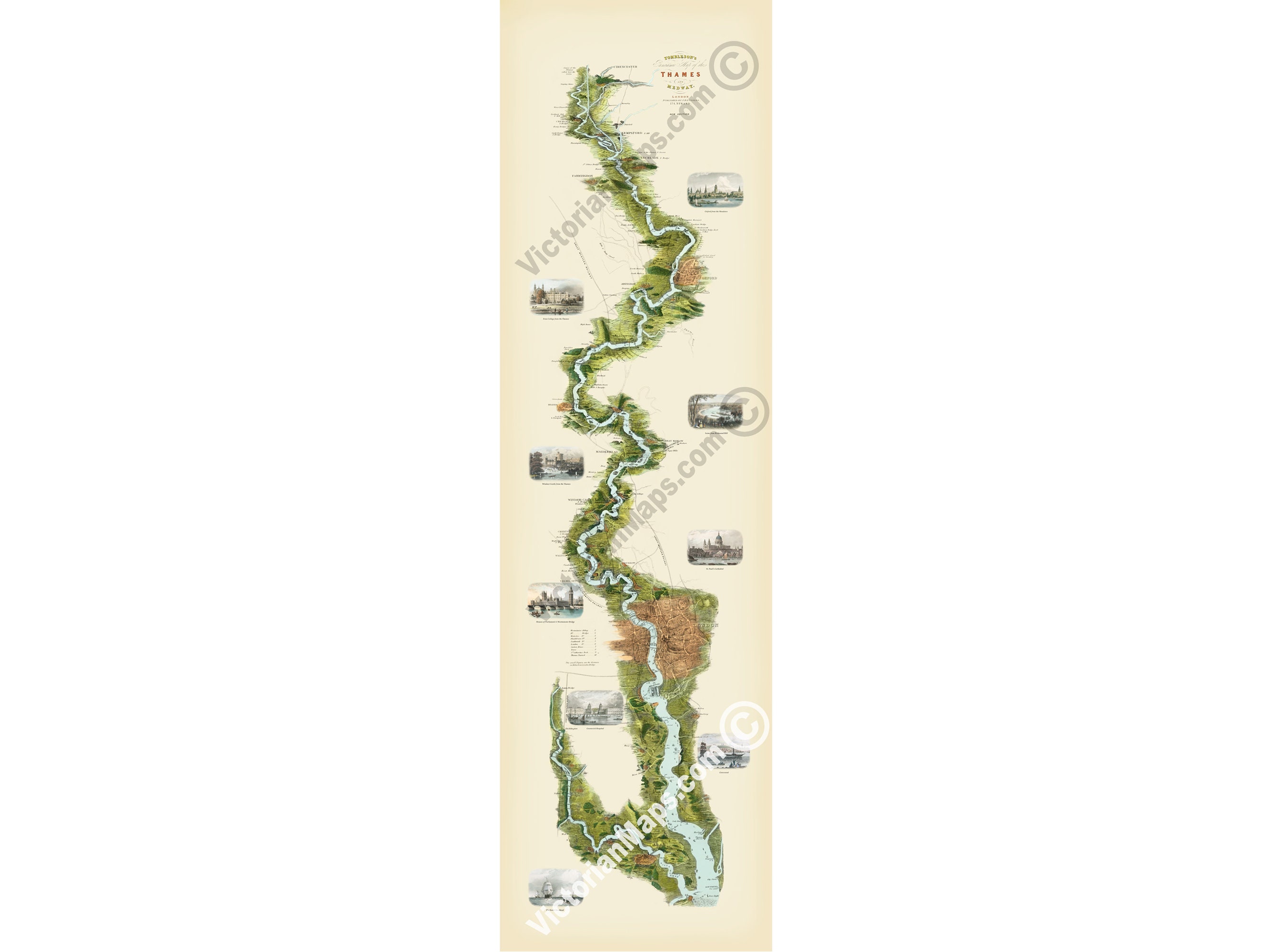 Antique Tombleson's Panoramic Map of River Thames London Art Print Wall ...
