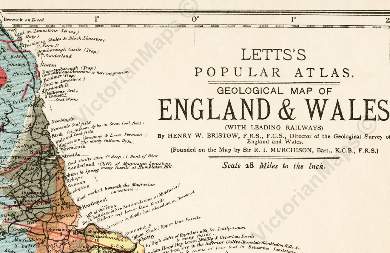 Old Antique Victorian Geological Map of England & Wales Lett's Popular ...