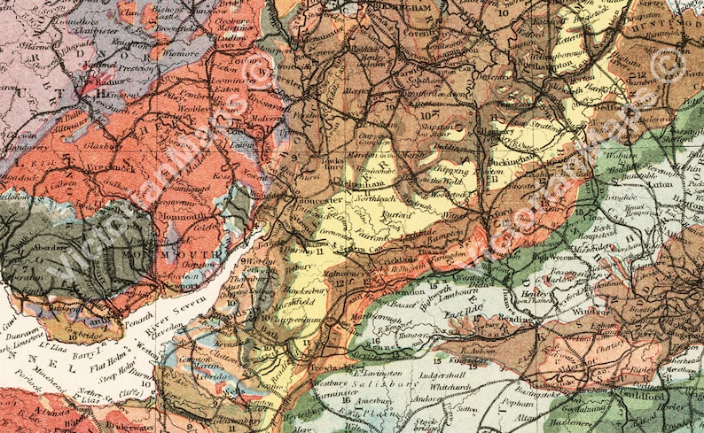 Old Antique Victorian Geological Map of England & Wales Lett's Popular ...