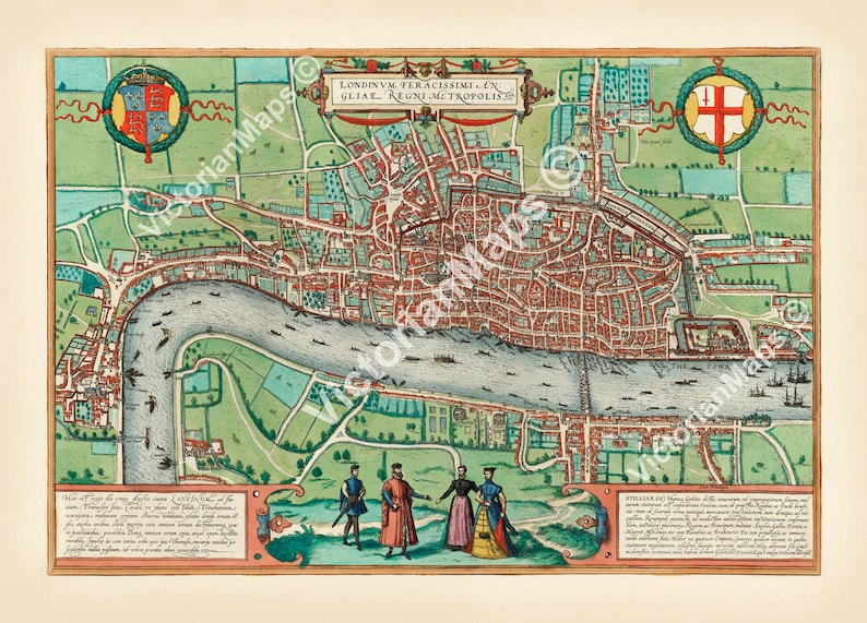 Antique Map Early Guide Tudor Plan Elizabethan LONDON Londinum ...