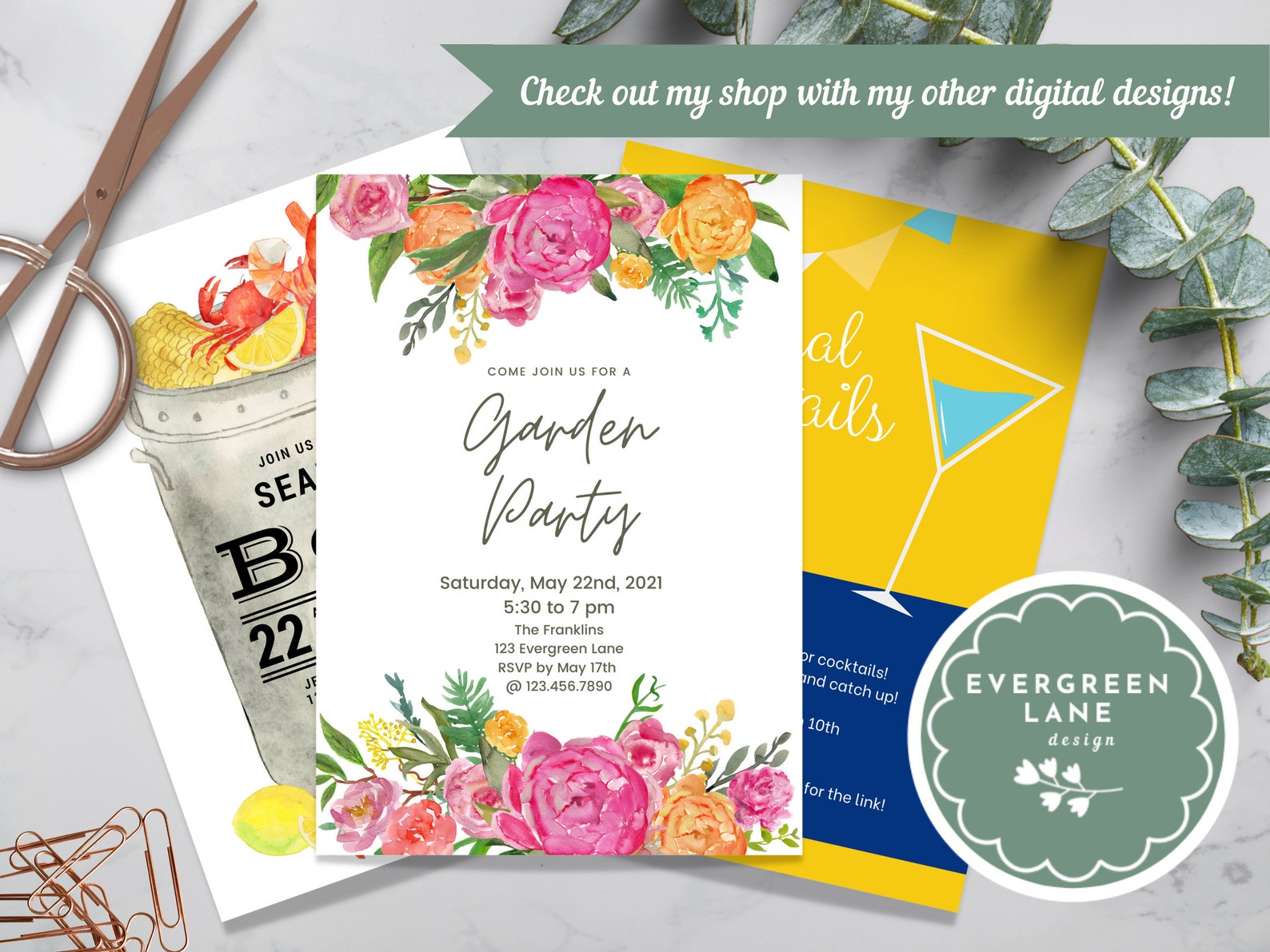 Floral Birthday Party Invitation | Pretty Feminine Invite | Phone ...
