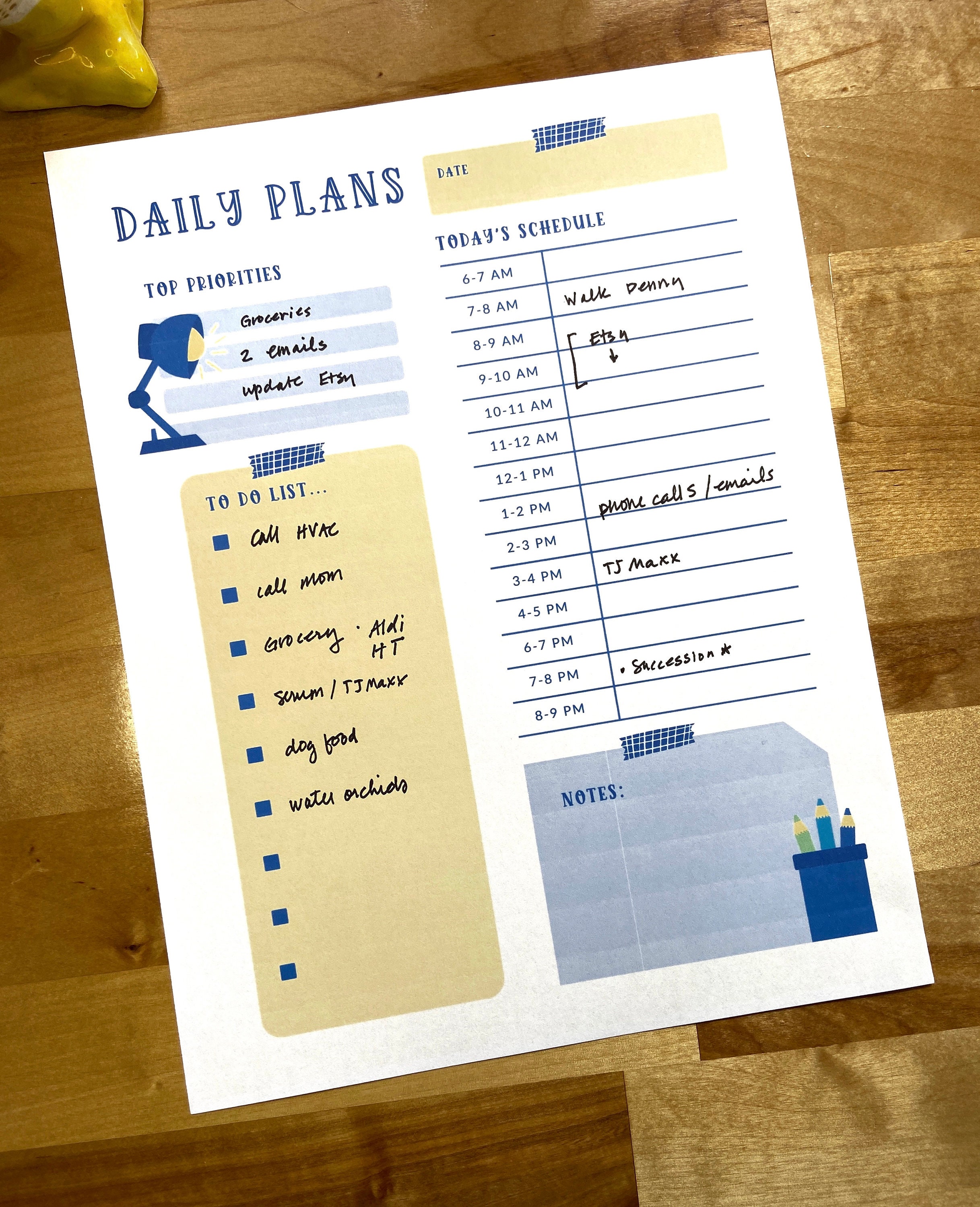 Cute Daily Planner Sheet Desk or Back to School Design Daily Organizer ...