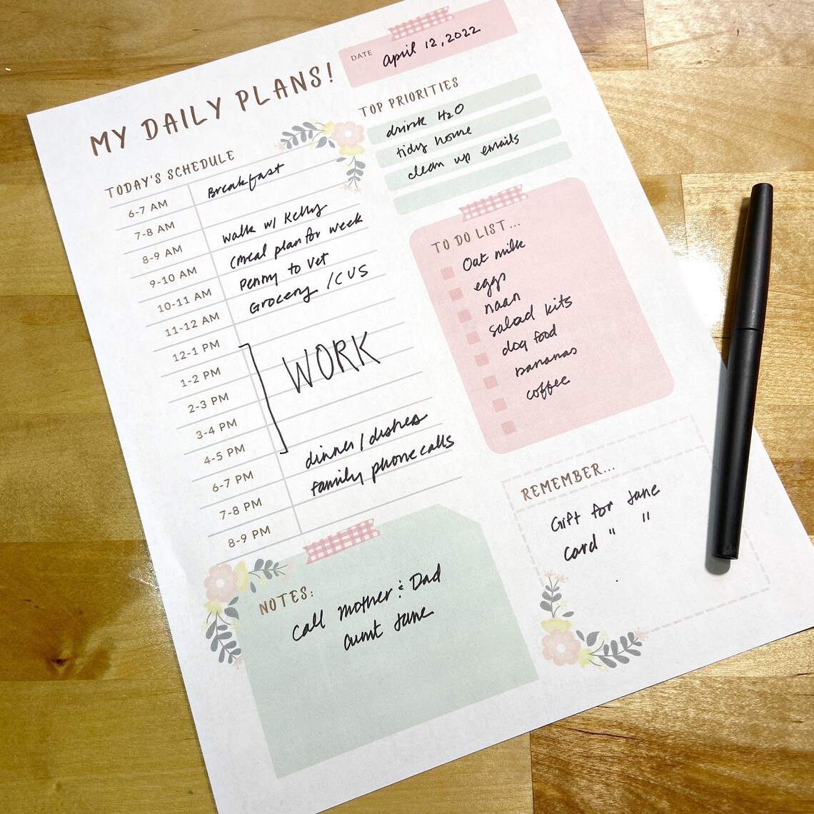 Cute Daily Planner Sheet Printable Daily Planner Daily Organizer ...