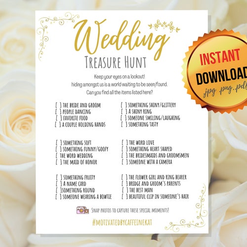 Wedding Treasure Hunt. Reception Game. Instant Download - Etsy