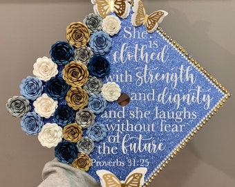 Kids Shiny Royal Blue Graduation Cap W/ Tassel 2024 Date Drop Blank ...