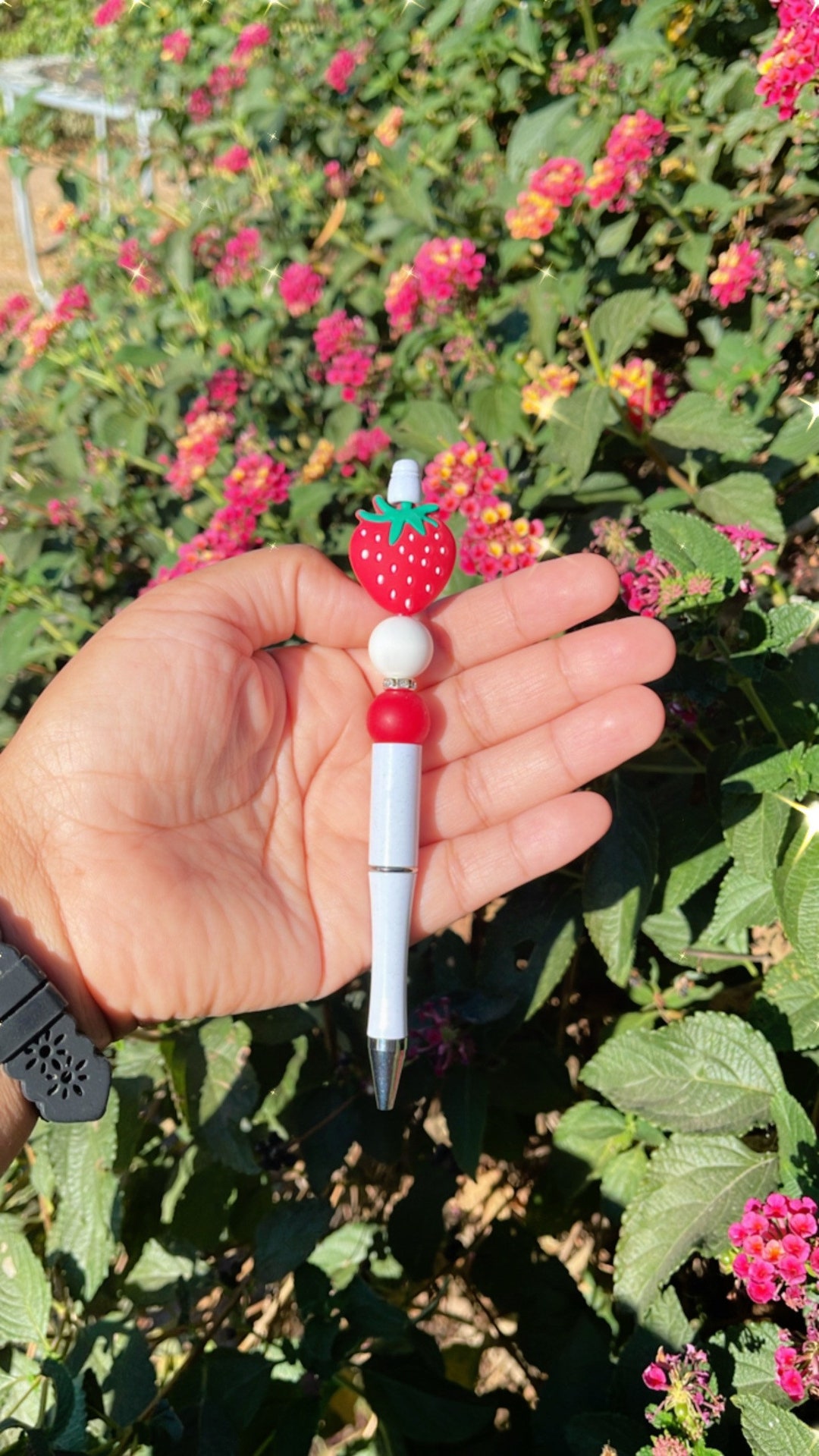 Strawberry Beaded Pen | Strawberry Pen | Pink Strawberry Pen | Silicone ...
