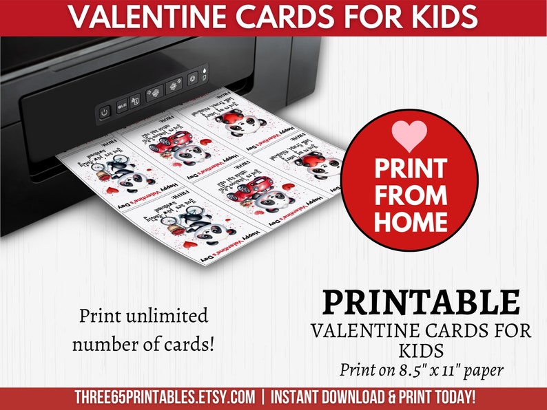 Valentine Cards for Kids Printable, Kids Panda Valentine Cards, School ...
