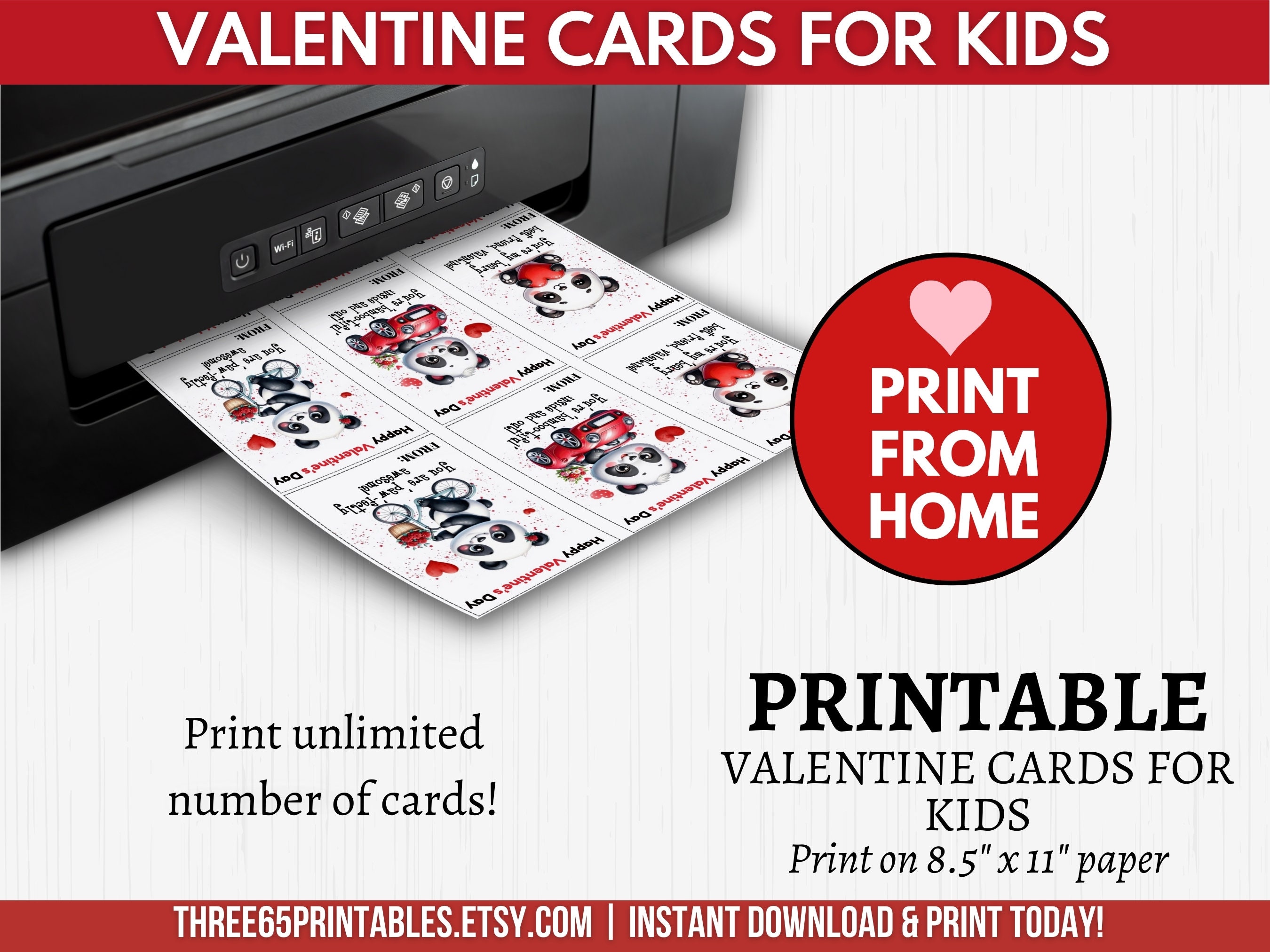 Valentine Cards for Kids Printable, Kids Panda Valentine Cards, School ...
