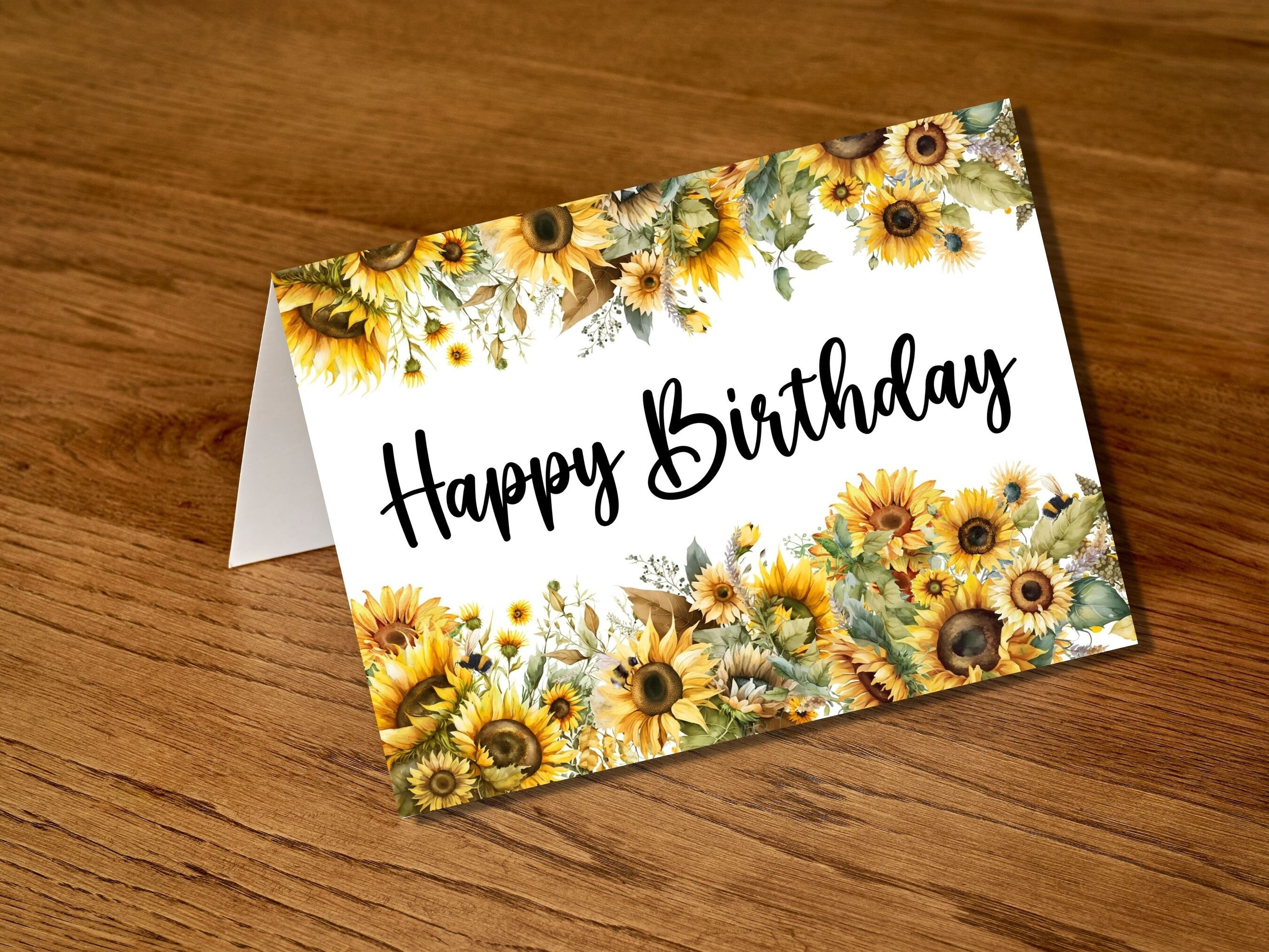 Birthday Card 5x7, Happy Birthday Greeting Card, Sunflower Birthday ...