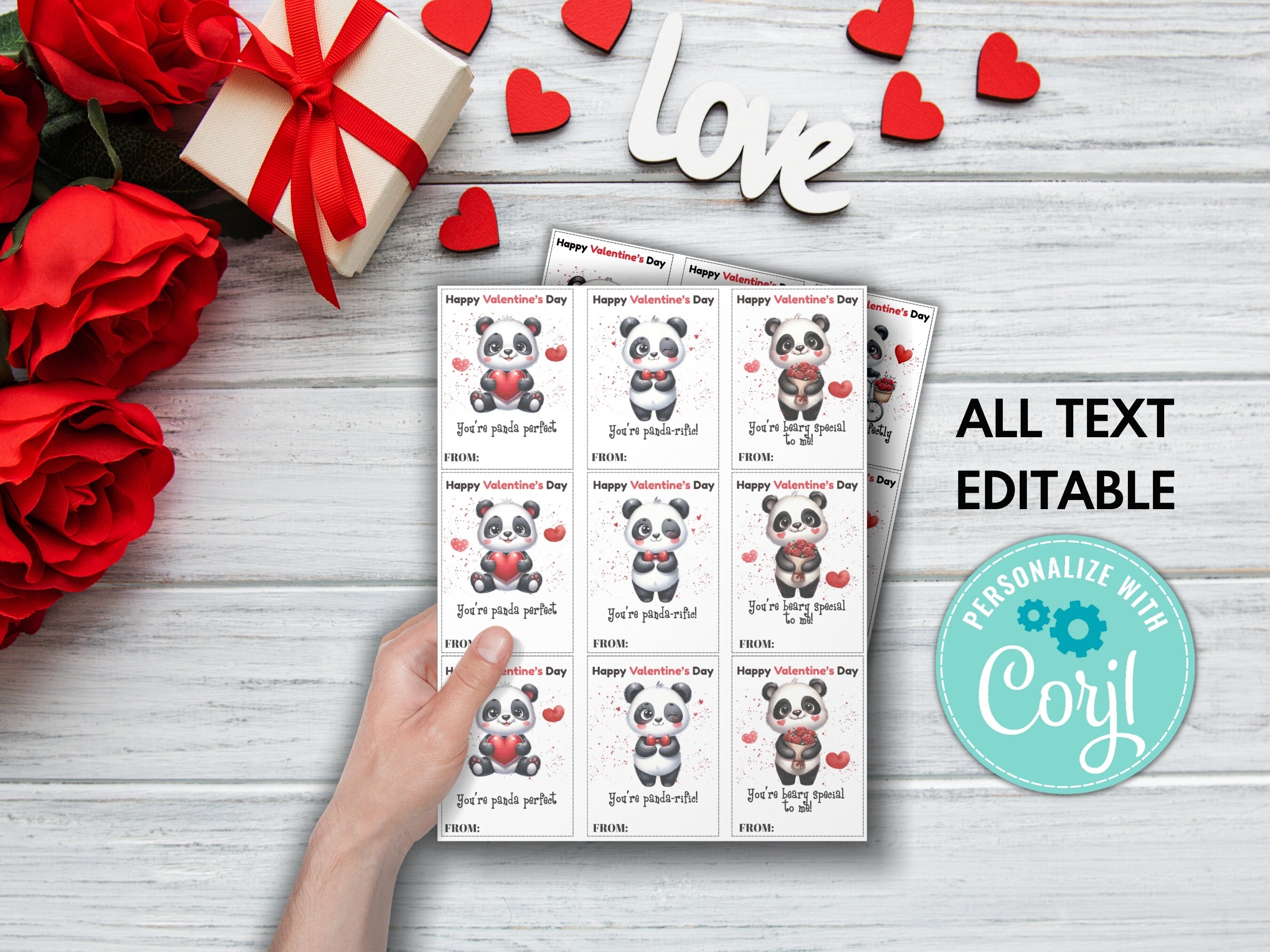 Valentine Cards for Kids Printable, Kids Panda Valentine Cards, School ...